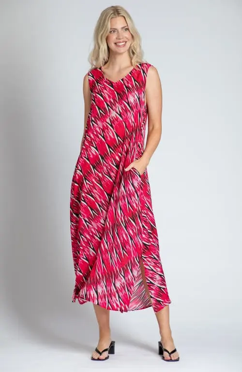 APNY Print V-neck Sleeveless Chiffon Midi Dress - Red Multi