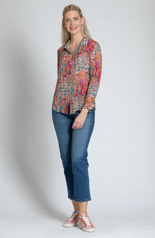APNY Print Roll-up Sleeve Chiffon Button-up Shirt - Orange Multi