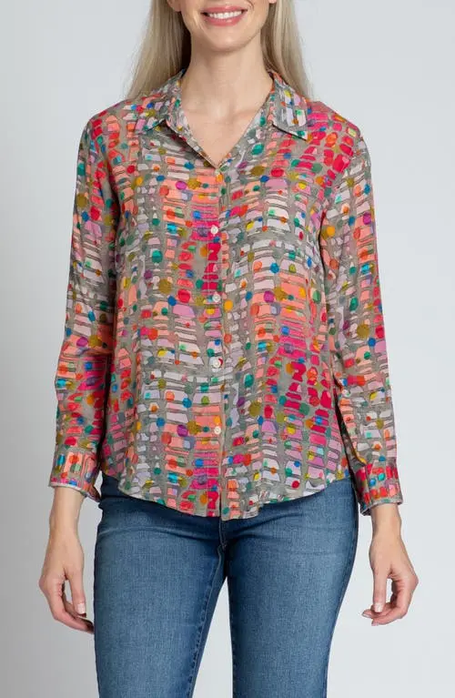 APNY Print Roll-up Sleeve Chiffon Button-up Shirt - Orange Multi