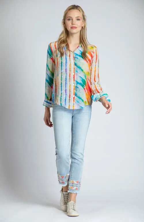 APNY Print Roll-up Sleeve Chiffon Button-up Shirt - Orange Multi