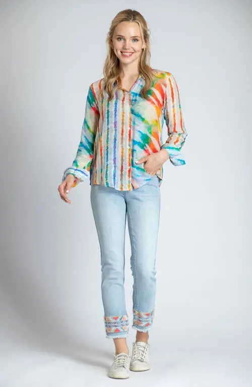 APNY Print Roll-up Sleeve Chiffon Button-up Shirt - Orange Multi
