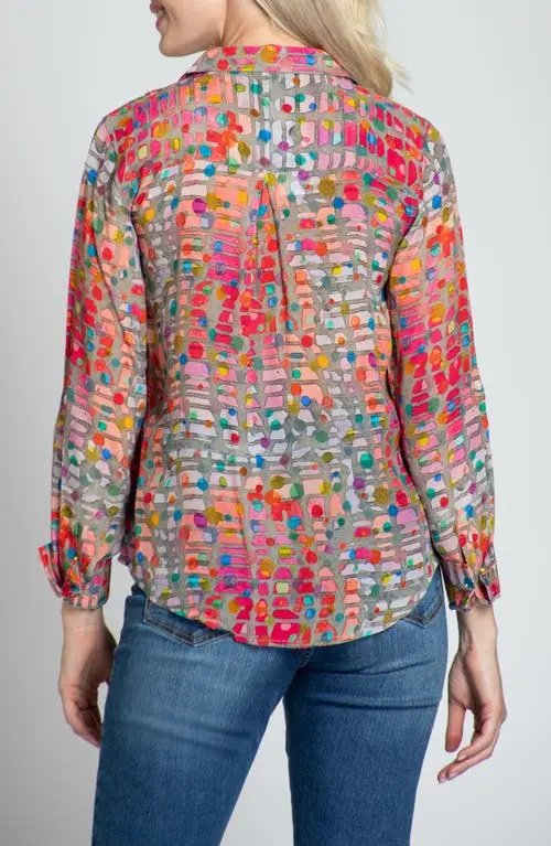 APNY Print Roll-up Sleeve Chiffon Button-up Shirt - Orange Multi
