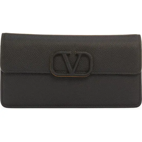 Valentino Garavani Vlogo Signature Leather Wallet On Chain - Nero