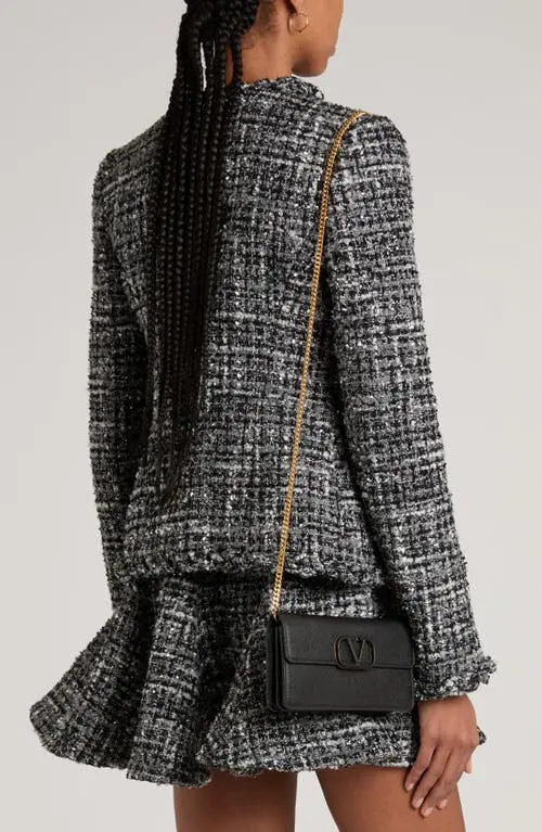 Valentino Garavani Vlogo Signature Leather Wallet On Chain - Nero