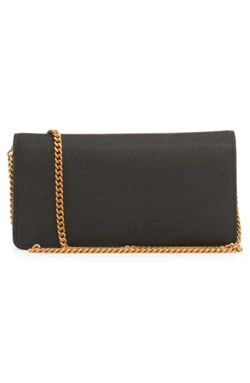 Valentino Garavani Vlogo Signature Leather Wallet On Chain - Nero