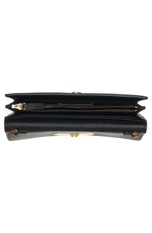 Valentino Garavani Vlogo Signature Leather Wallet On Chain - Nero