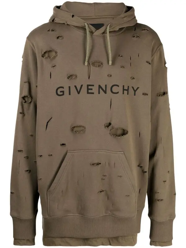 Givenchy Logo-print Distressed-effect Hoodie - Brown