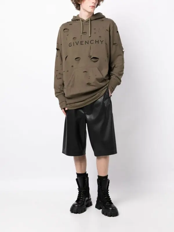 Givenchy Logo-print Distressed-effect Hoodie - Brown