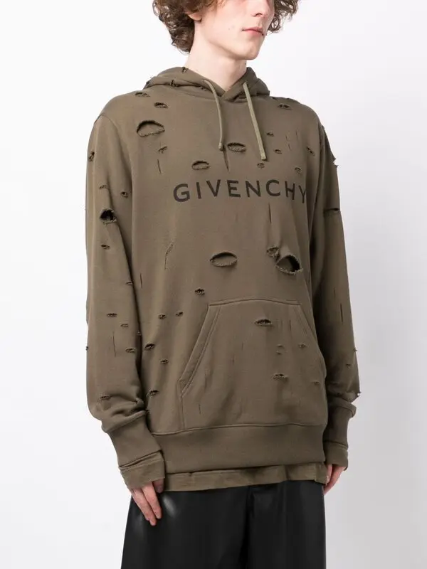 Givenchy Logo-print Distressed-effect Hoodie - Brown