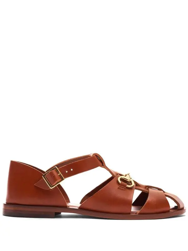 SCAROSSO Helene Leather Sandals - Brown