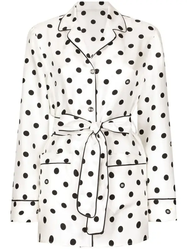 Dolce & Gabbana Polka-dot Silk Pajama Shirt - White