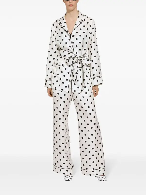 Dolce & Gabbana Polka-dot Silk Pajama Shirt - White