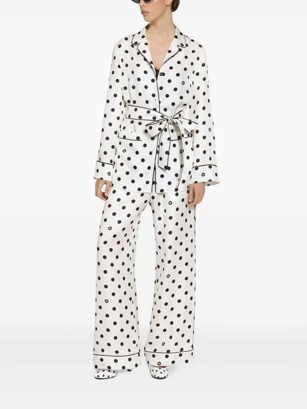 Dolce & Gabbana Polka-dot Silk Pajama Shirt - White