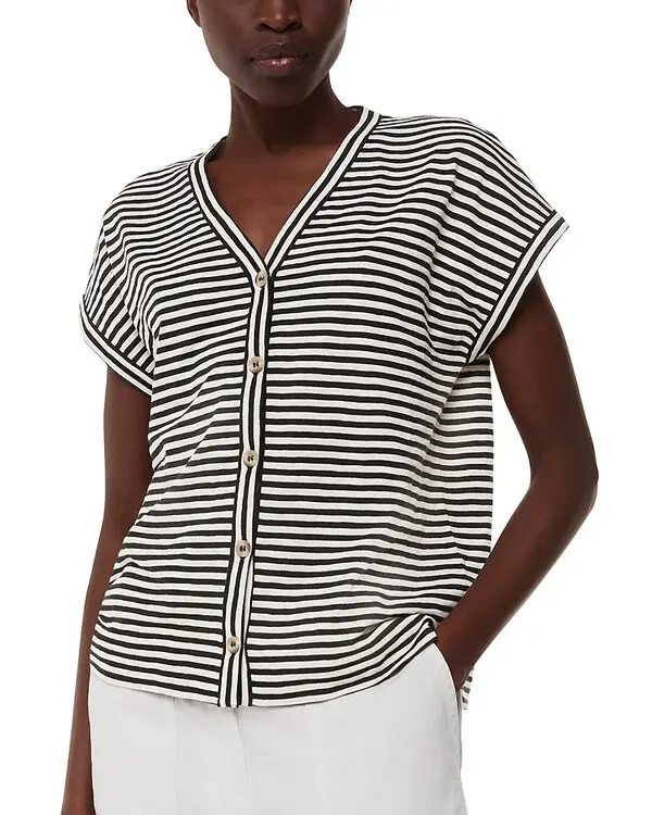 Whistles Jilly Stripe Button Front Top - Black/multi