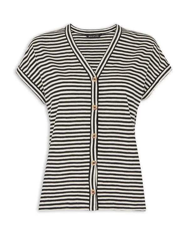 Whistles Jilly Stripe Button Front Top - Black/multi