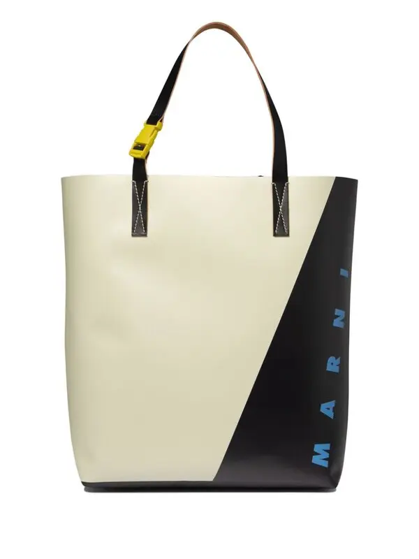 Marni Logo-print Leather Tote Bag - Neutrals
