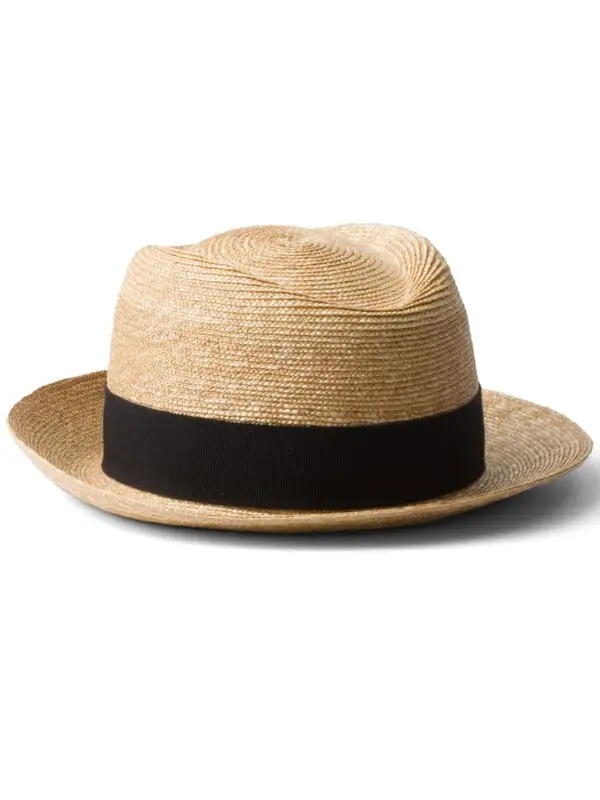 Prada Triangle-Logo Raffia Hat - Neutrals | Editorialist display picture 1
