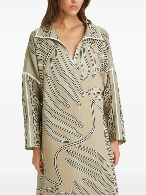Tory Burch Abstract-Pattern Linen Kaftan Dress - Neutrals | Editorialist