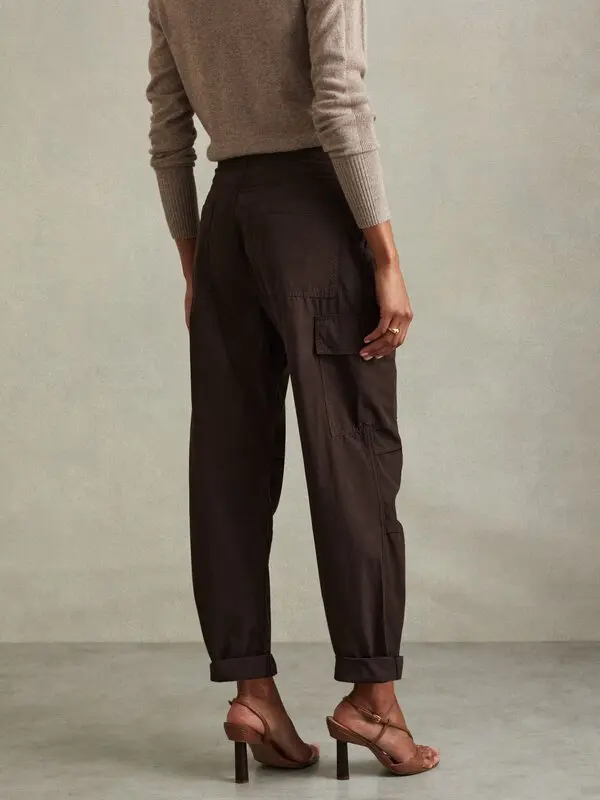 REISS Alessio Tapered Combat Trousers - Chocolate