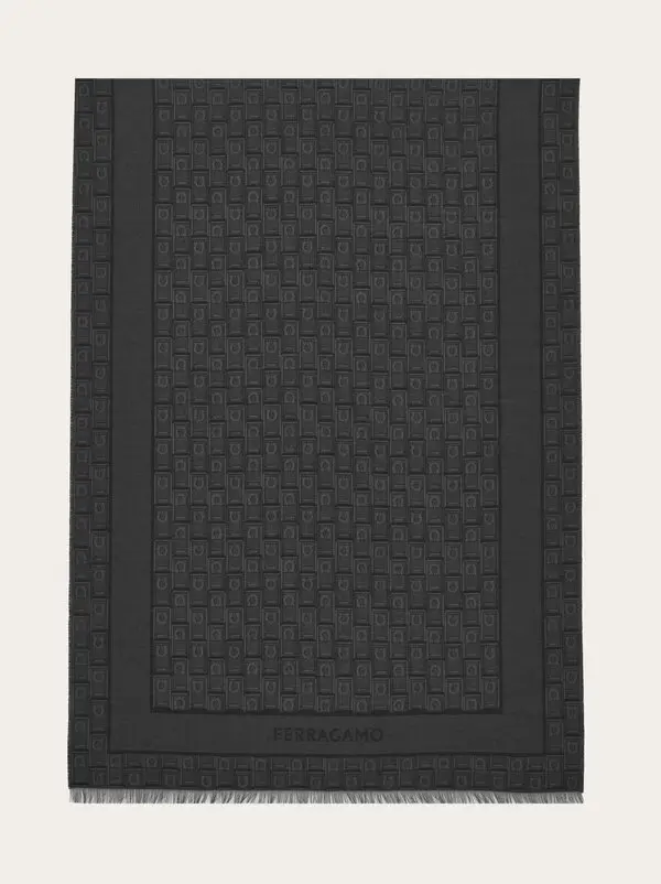 FERRAGAMO Gancini Monogram Jacquard Stole - Black