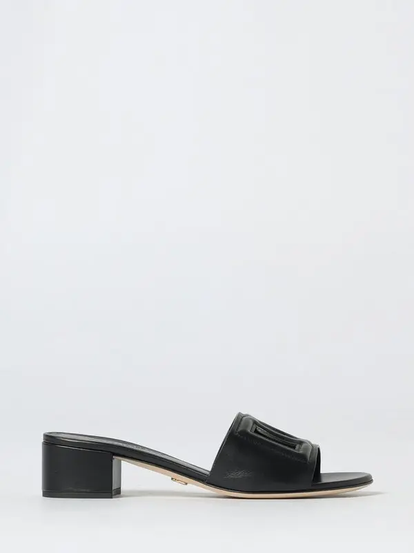 Dolce & Gabbana Calfskin Mules With Dg Monogram - Black