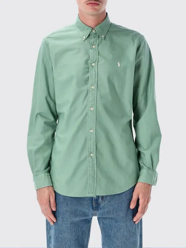 Polo Ralph Lauren Cotton Shirt With Button-down Collar And Logo - Sage
