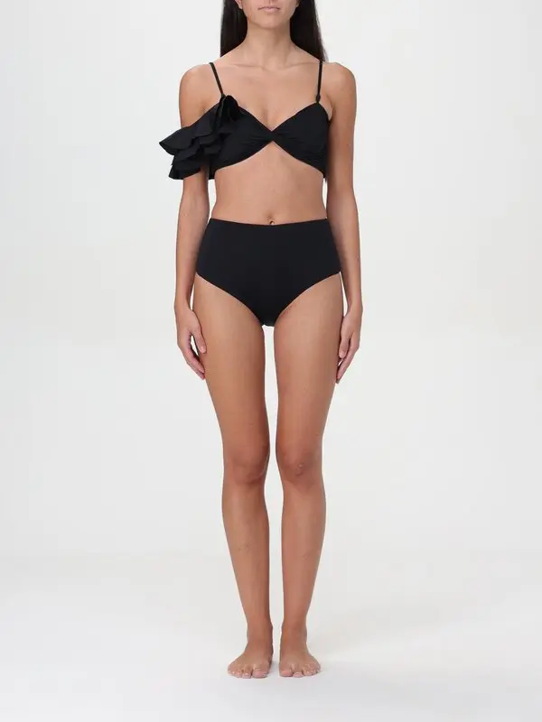 MAYGEL CORONEL Ruffled One-shoulder Bikini Top And High-waisted Bikini Bottom - Black