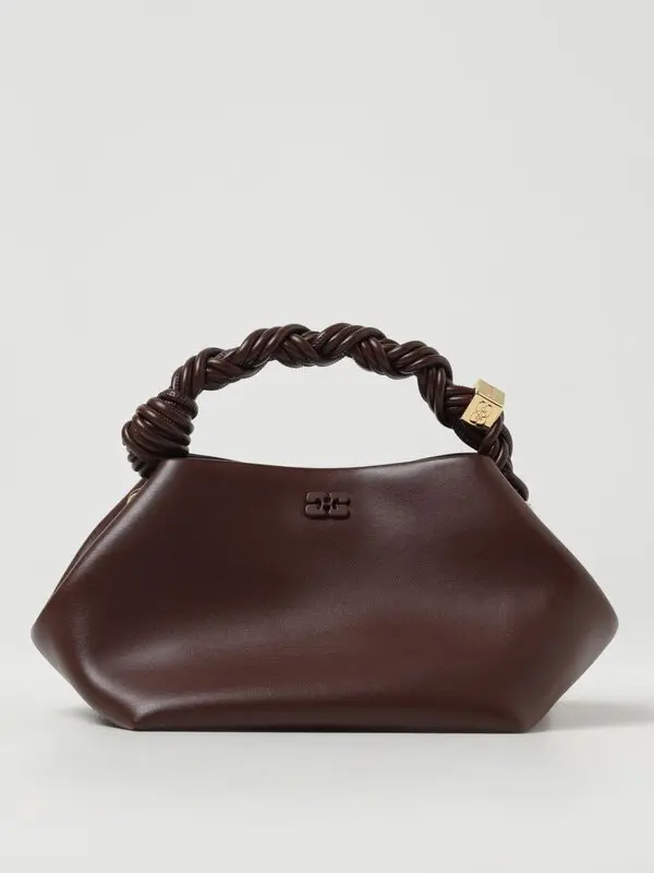 GANNI Small Recycled Leather Handbag With Braided Handle And Butterfly Logo - Cocoa