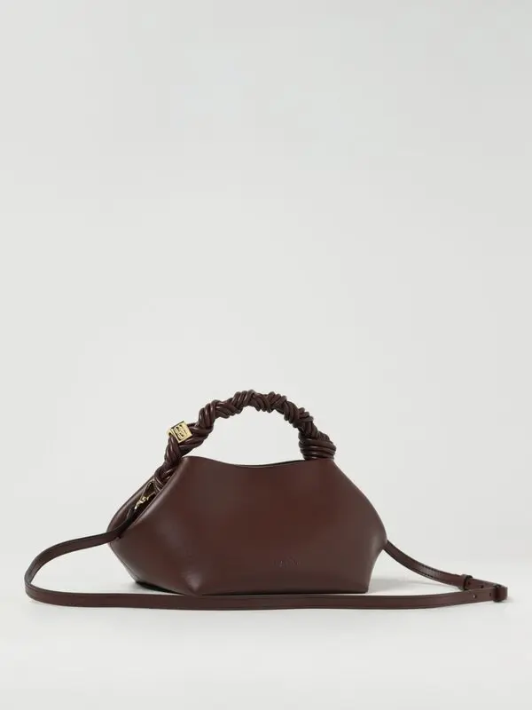 GANNI Small Recycled Leather Handbag With Braided Handle And Butterfly Logo - Cocoa