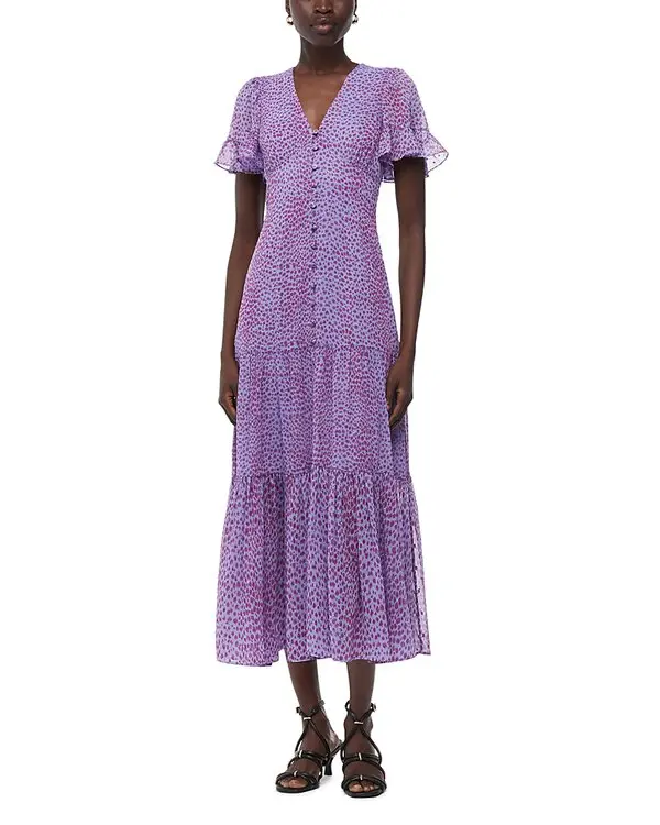 Whistles Sketched Cheetah Dobby Midi Dress