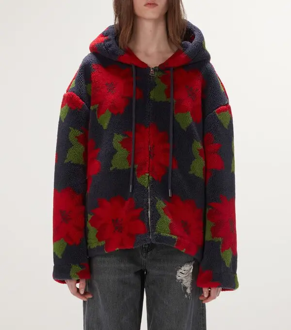 Jw Anderson Floral Zip-Up Fleece Jacket - Blue | Editorialist
