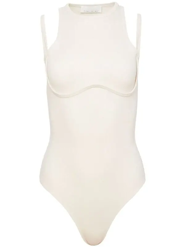FLEUR DU MAL Strappy Ribbed Bodysuit - Neutrals