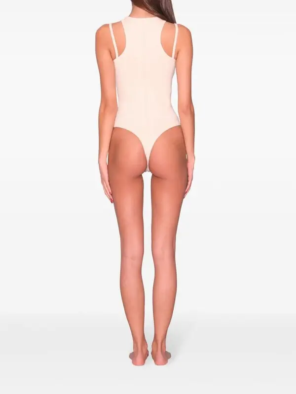 FLEUR DU MAL Strappy Ribbed Bodysuit - Neutrals