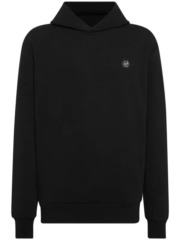 Philipp Plein Logo Appliqué Cotton Hoodie - Black