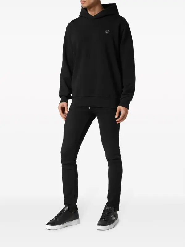 Philipp Plein Logo Appliqué Cotton Hoodie - Black