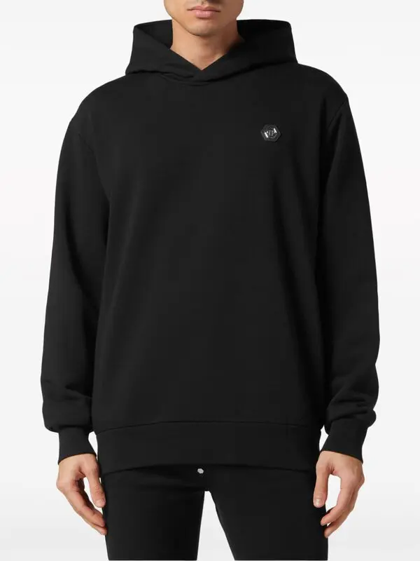 Philipp Plein Logo Appliqué Cotton Hoodie - Black