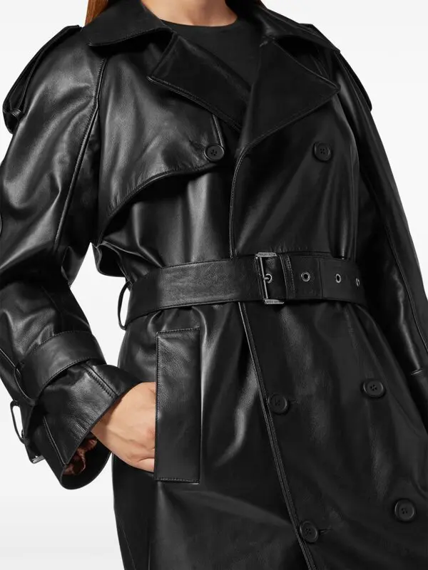 Philipp Plein Belted Leather Trench Coat
