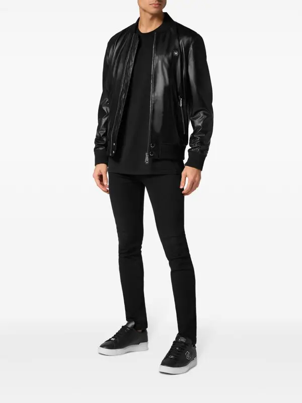 Philipp Plein Leather Bomber Jacket - Black