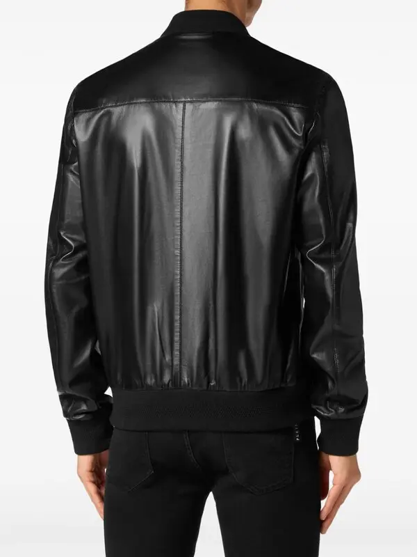 Philipp Plein Leather Bomber Jacket - Black