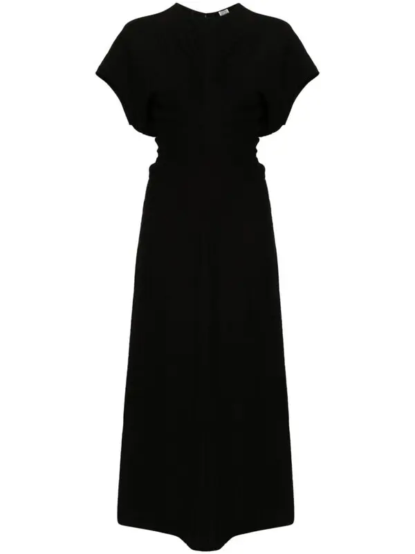 TOTEME Slouch-waist Plissé Midi Dress - Black