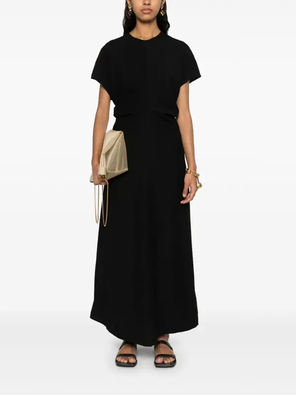 TOTEME Slouch-waist Plissé Midi Dress - Black