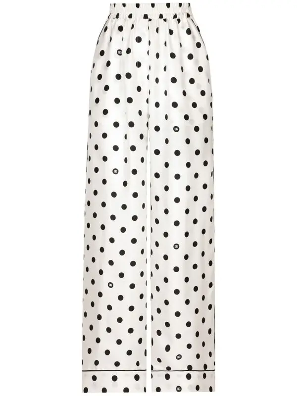 Dolce & Gabbana Polka Dot-print Silk Pajama Trousers - White