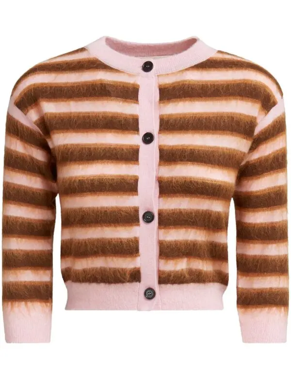 Marni Striped Brushed Wool Cardigan - Pink