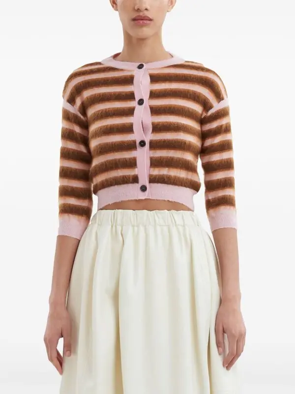 Marni Striped Brushed Wool Cardigan - Pink