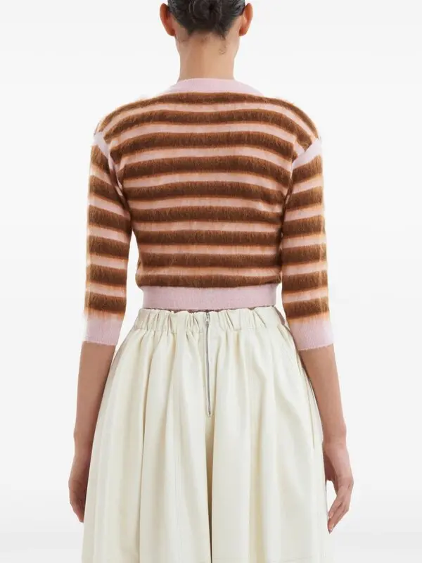 Marni Striped Brushed Wool Cardigan - Pink
