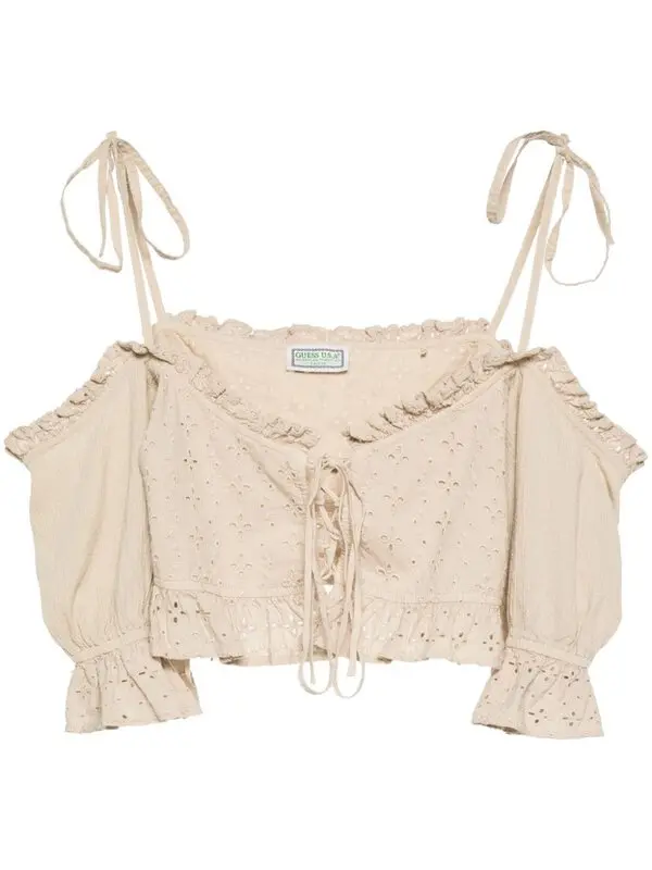 Guess Broderie-anglaise Crop Top - Neutrals