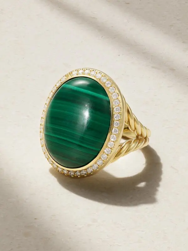 David Yurman 18-karat Malachite And Diamond Ring - Gold