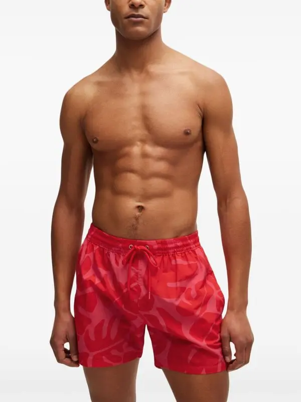 BOSS Leaf-print Swim Shorts