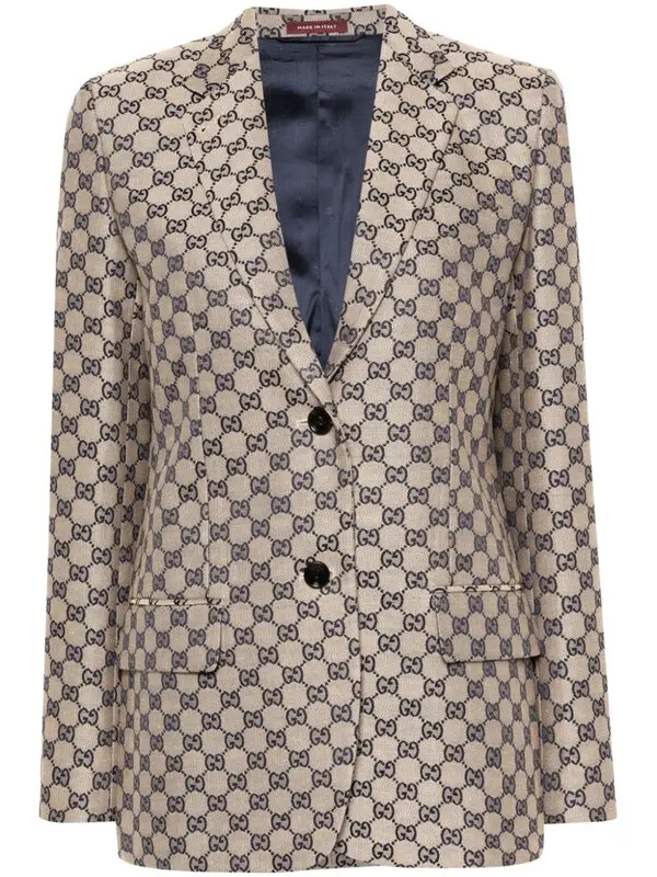Gucci Gg-embroidered Single-breasted Blazer - Neutrals