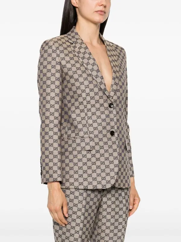 Gucci Gg-embroidered Single-breasted Blazer - Neutrals